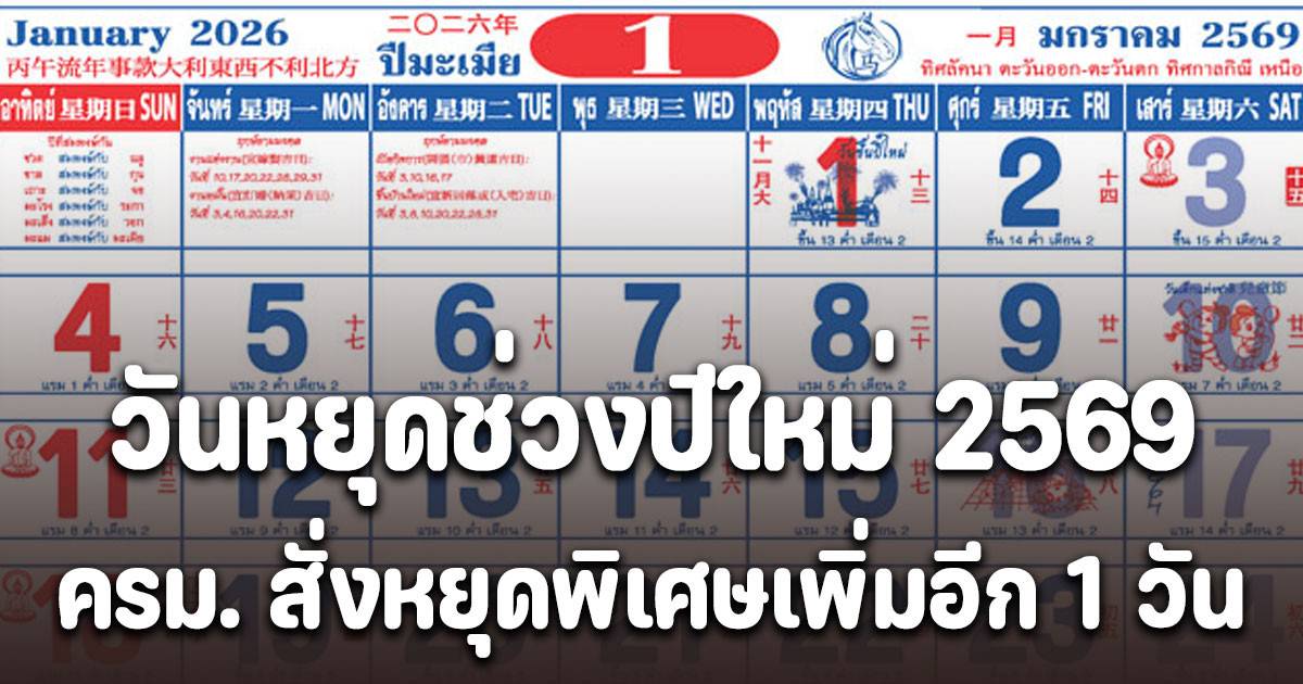 ประกาศแล้ว วันหยุดช่วงปีใหม่ 2569 ครม. สั่งหยุดพิเศษเพิ่มอีก 1 วัน | สยามนิวส์ | LINE TODAY