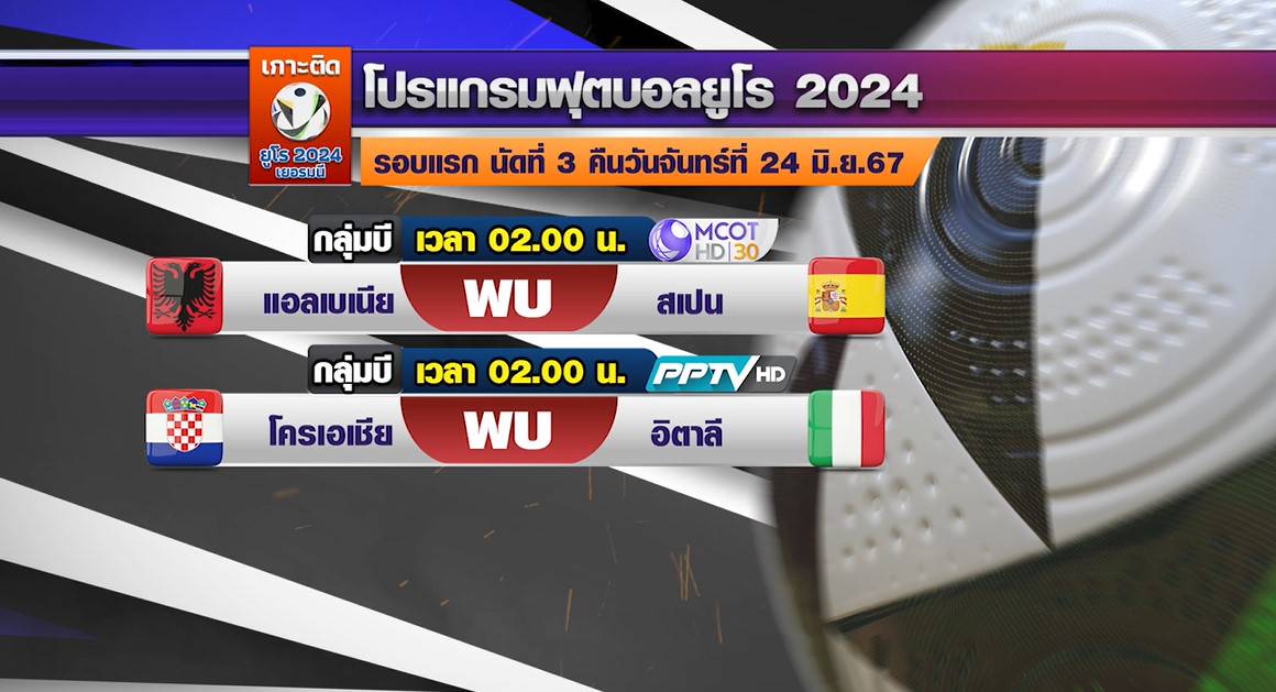 เกาะติดยูโร 2024 : ช่อง 9 MCOT HD ยิงสด แอลเบเนีย ฟาดแข้ง สเปน คืนนี้ (24 มิ.ย.) | สำนักข่าวไทย ...