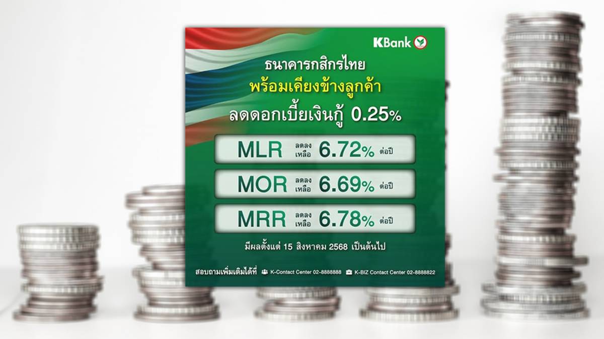 ธนาคารกสิกรไทย ปรับลดอัตราดอกเบี้ยเงินกู้ MLR MOR และ MRR ลง 0.25% หวัง ...