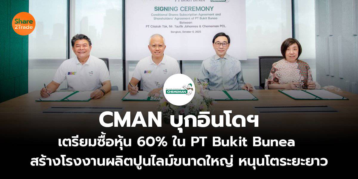 CMAN บุกอินโดฯ เตรียมซื้อหุ้น 60% ใน PT Bukit Bunea สร้างโรงงานผลิตปูนไลม์ขนาดใหญ่ หนุนโตระยะยาว ...