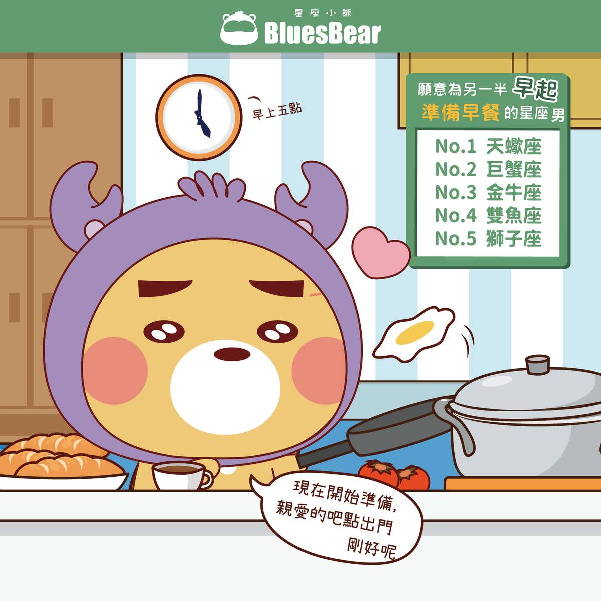 能早起幫愛人準備早餐的星座男 | BluesBear 星座小熊 | LINE TODAY