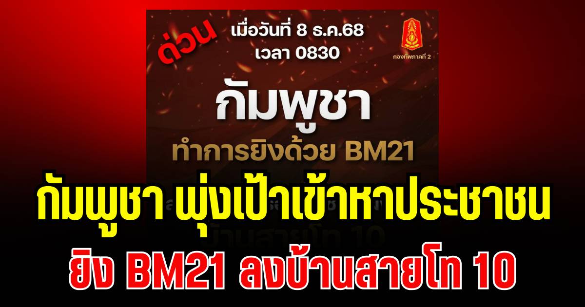 ด่วน! กัมพูชา พุ่งเป้าเข้าหาประชาชน ยิง BM21 ลงบ้านสายโท 10 | สยามนิวส์ | LINE TODAY