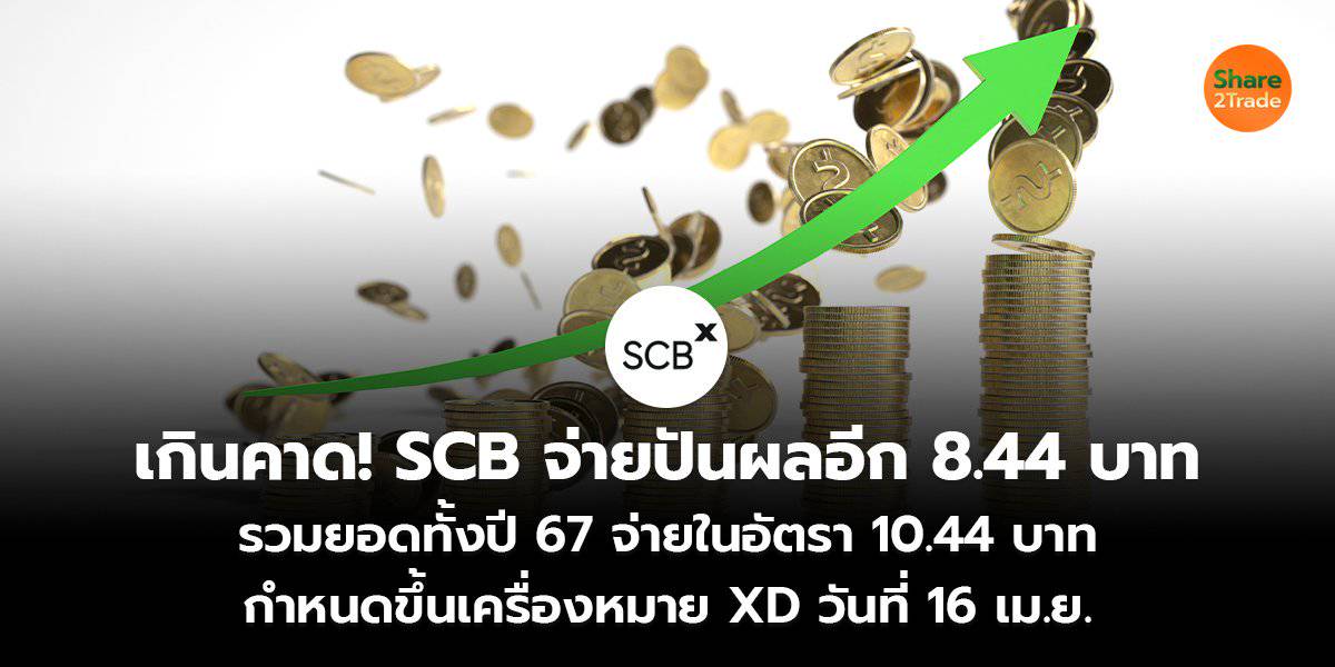 เกินคาด! SCB จ่ายปันผลอีก 8.44 บาท รวมยอดทั้งปี 67 จ่ายในอัตรา 10.44 บาท กำหนดขึ้นเครื่องหมาย XD ...