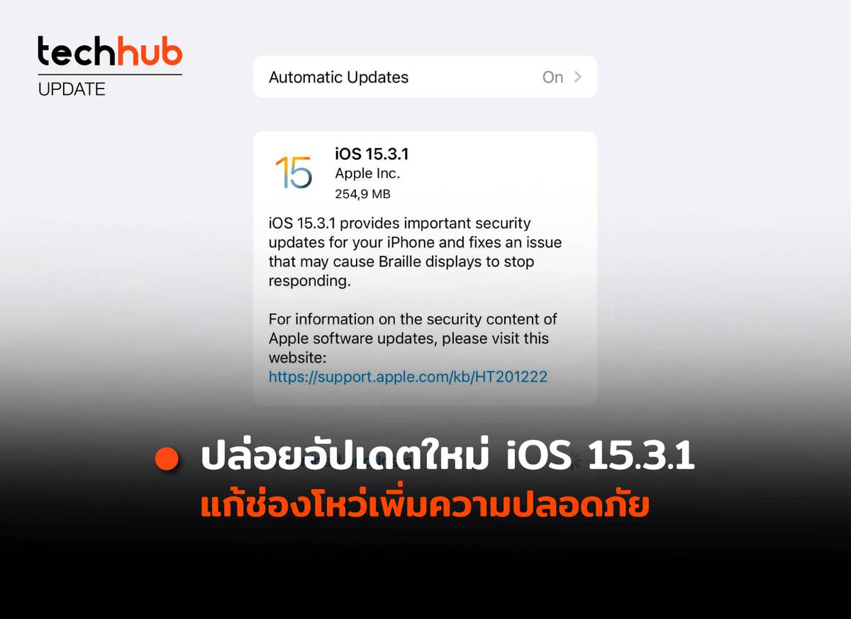 Apple ออกแพทช์ 15.3.1 แก้ไขช่องโหว่ความปลอดภัย บน iPhone และ iPad | Techhub | LINE TODAY