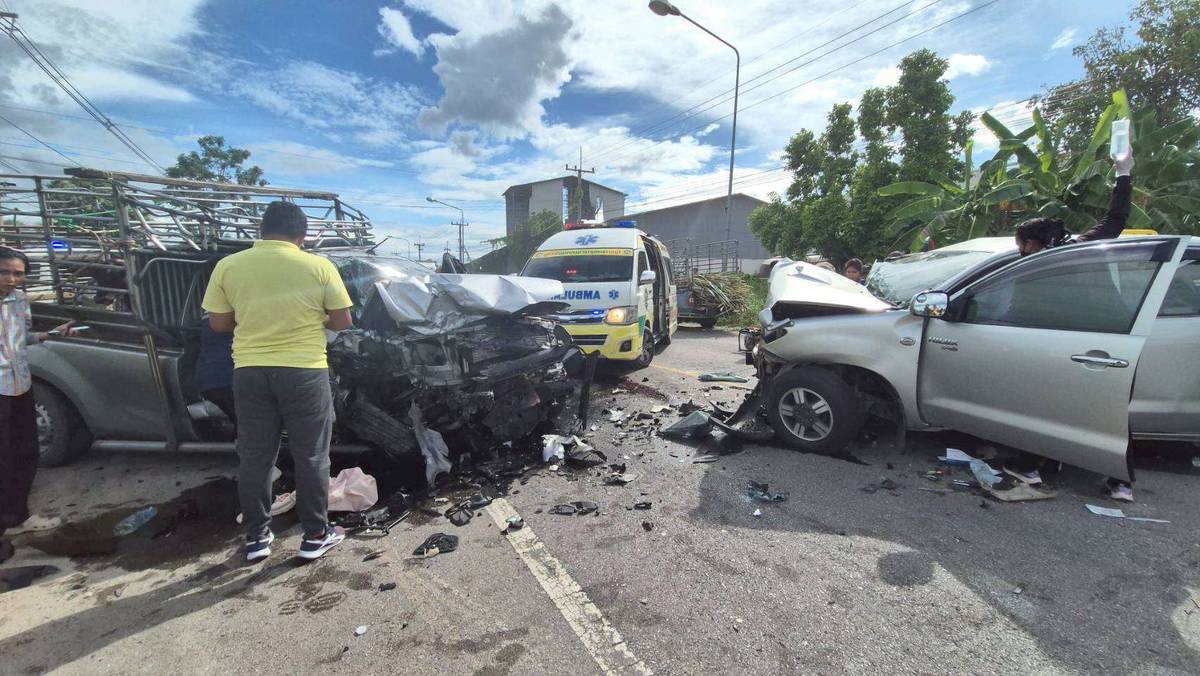 ปิกอัพบรรทุกวัวชนประสานงากับปิกอัพอีกคันวัวกระเด็นตกมาตาย 1 คนเจ็บสาหัส 4 | 77kaoded | LINE TODAY